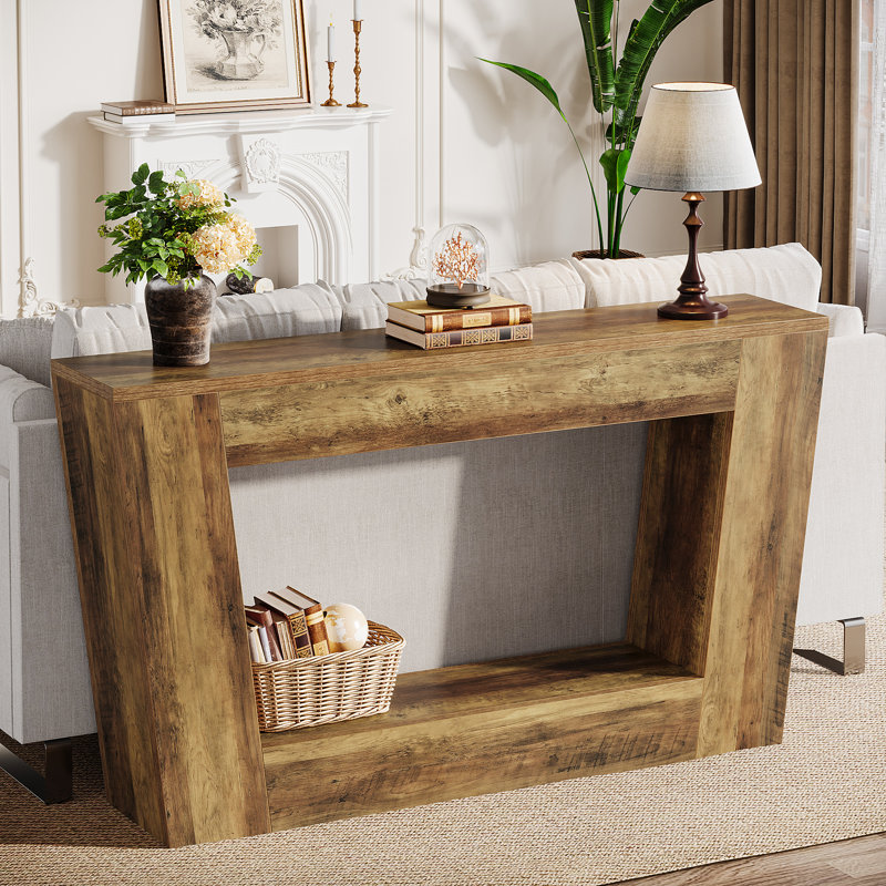 Millwood Pines Farmhouse Console Table For Entryway, 2 Tier Wood Sofa Table Couch Table For ...